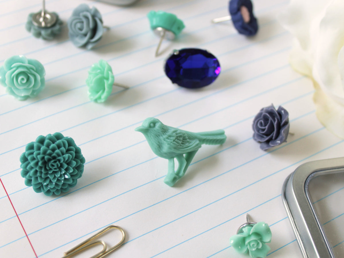 Blue and Green Flower Push Pin Set - Merry Alchemy