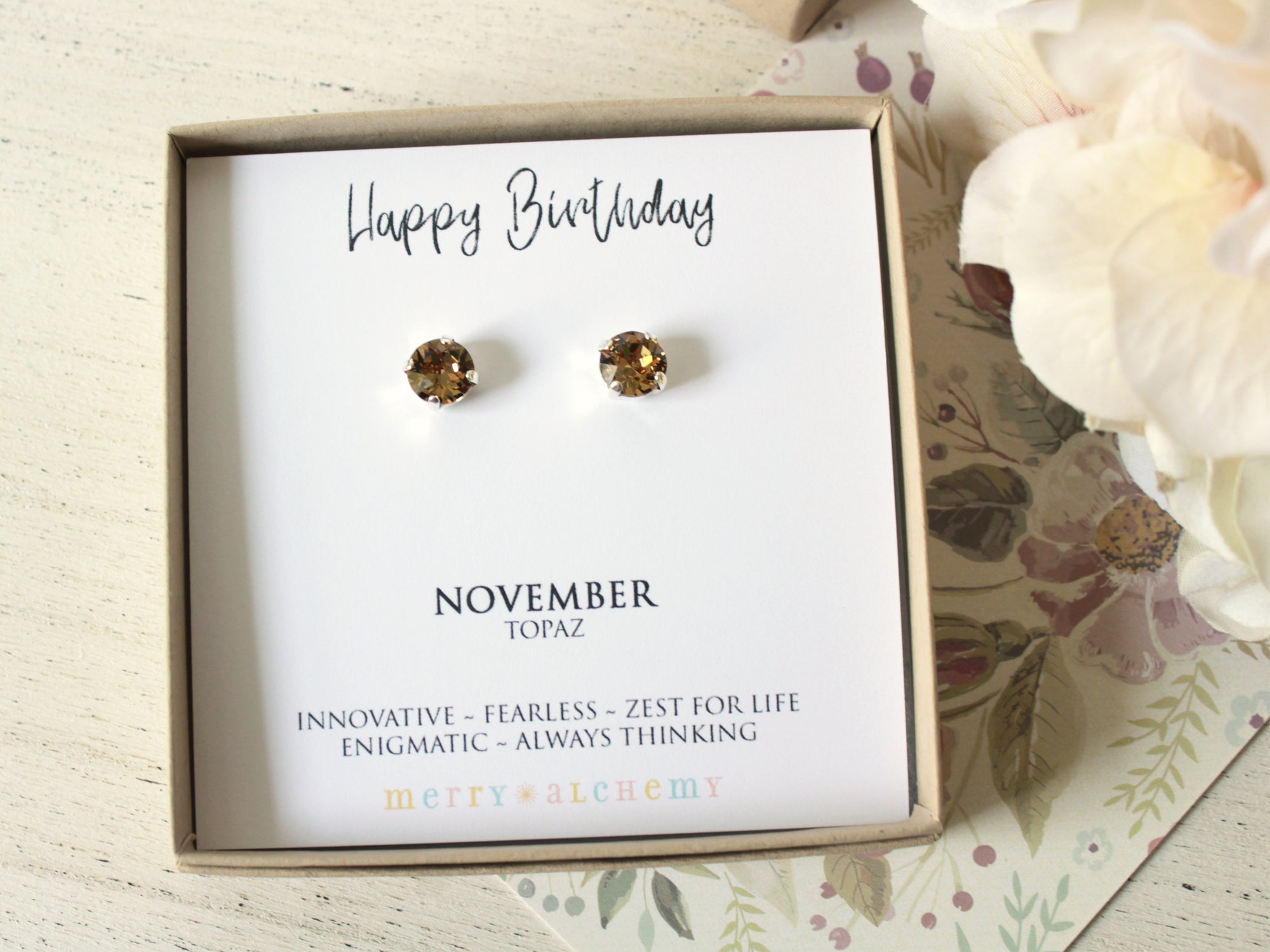 November Birthstone Stud Earrings in Light Colorado Topaz - Merry Alchemy