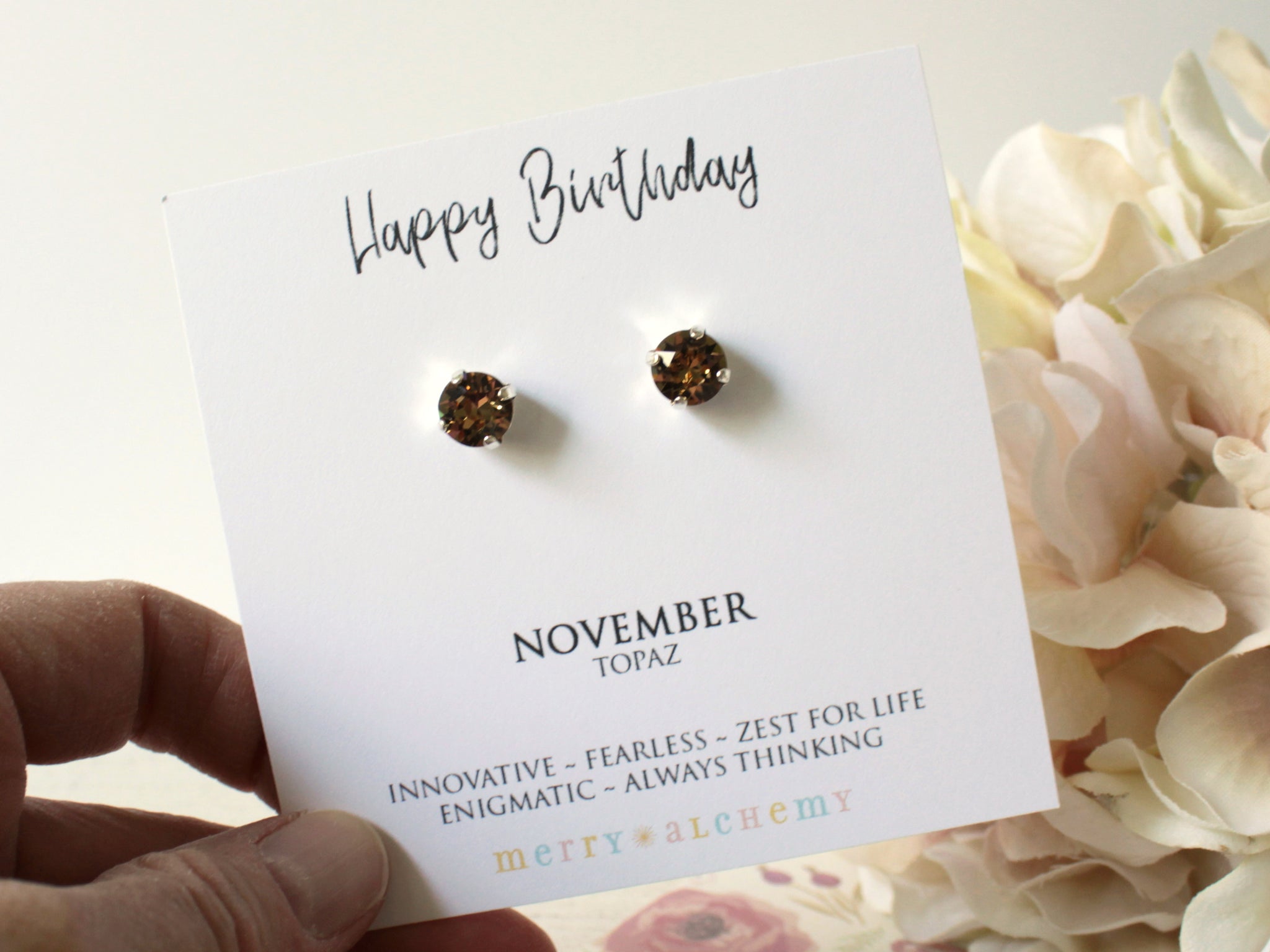 November Birthstone Stud Earrings in Light Colorado Topaz - Merry Alchemy