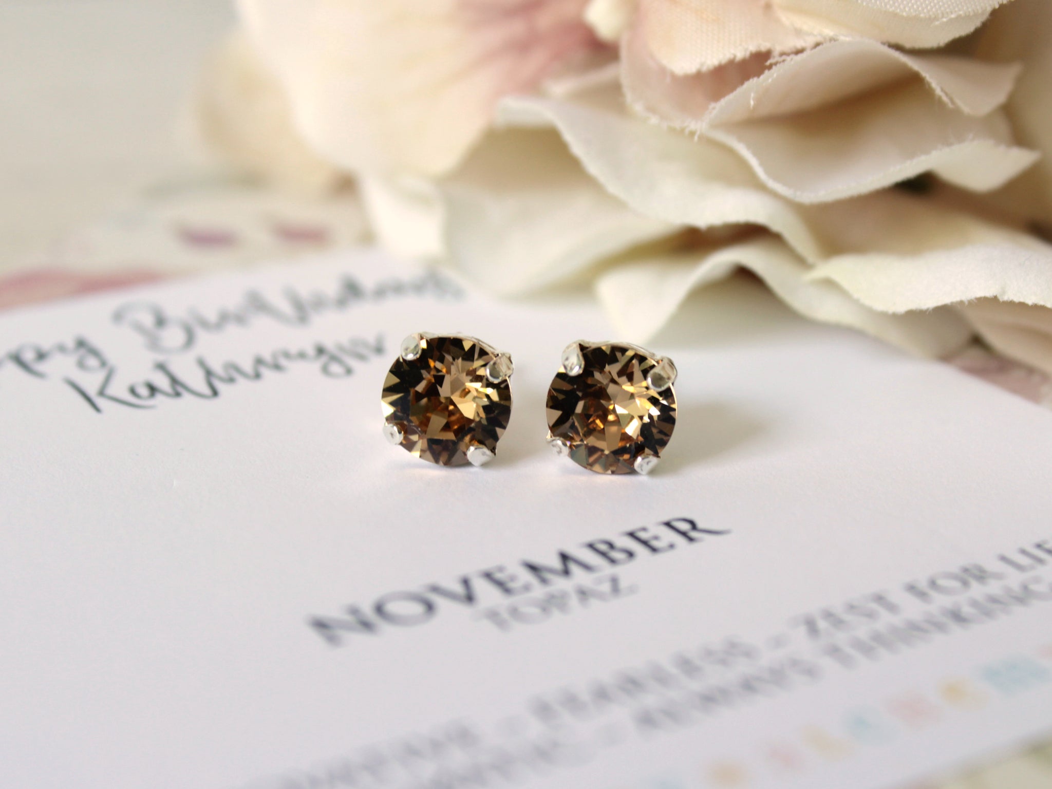 November Birthstone Stud Earrings in Light Colorado Topaz - Merry Alchemy