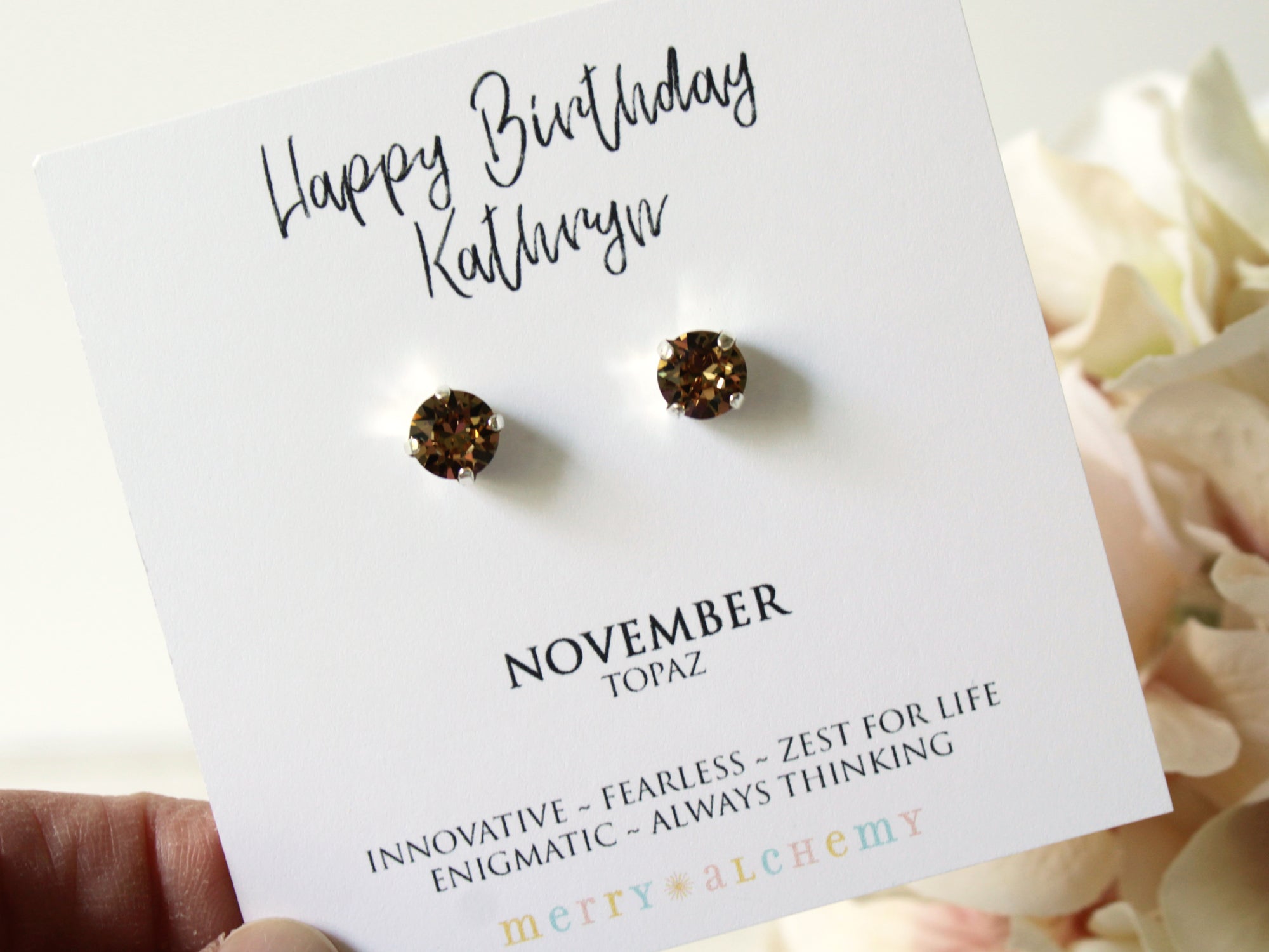 November Birthstone Stud Earrings in Light Colorado Topaz - Merry Alchemy