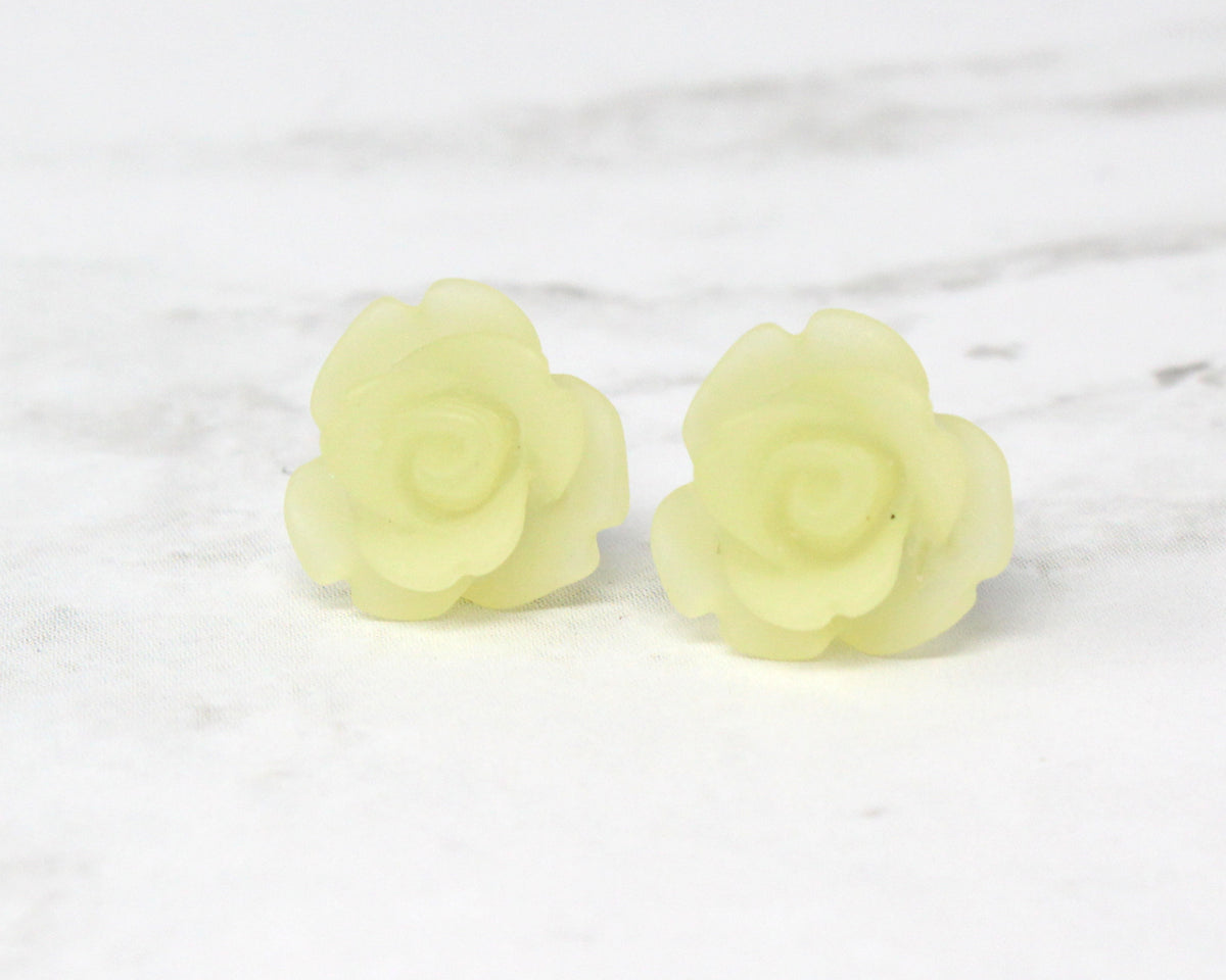 Single Bloom Studs in Frosted Yellow Rose - Merry Alchemy